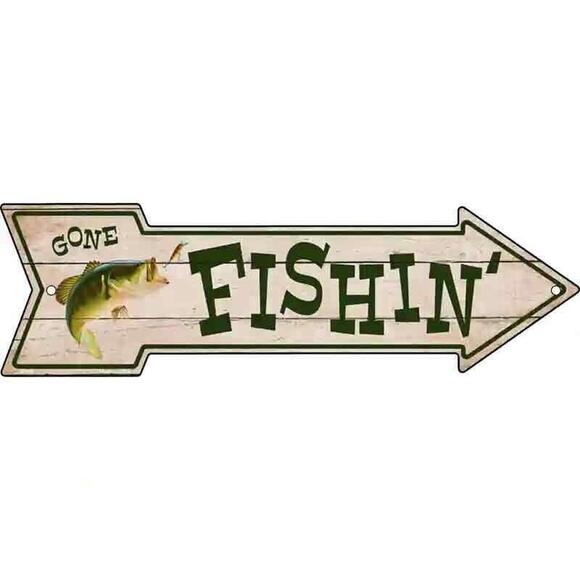Accents | Gone Fishin Novelty Metal Arrow Sign 17 X 5 New | Poshmark